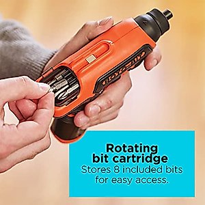 BLACK+DECKER 4V MAX Cordless Screwdriver with Bit Storage, 180 RPM, Battery Included (BDCS50C)