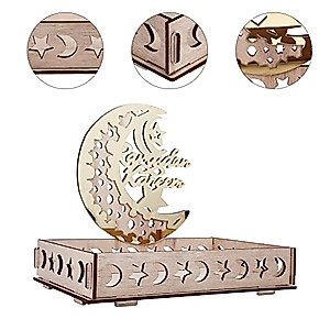 Wooden Eid Mubarak Boxwood Dessert Tray, Ramadan Kareem Moon Star Shape Tray, Holding Plate Party Serving Tableware with Eid Decoration for Dining Table