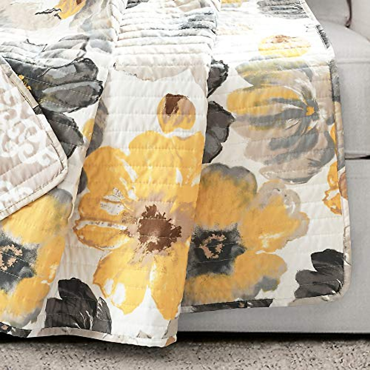 Lush Decor Leah Reversible Throw Blanket, 60" x 50", Yellow & Gray