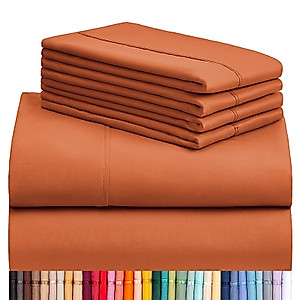 LuxClub 6 PC Queen Sheet Set, Bed Sheets Queen Size, Deep Pockets 18" Eco Friendly Wrinkle Free Cooling Sheets Machine Washable Hotel Bedding Silky Soft - Autumn Orange Queen