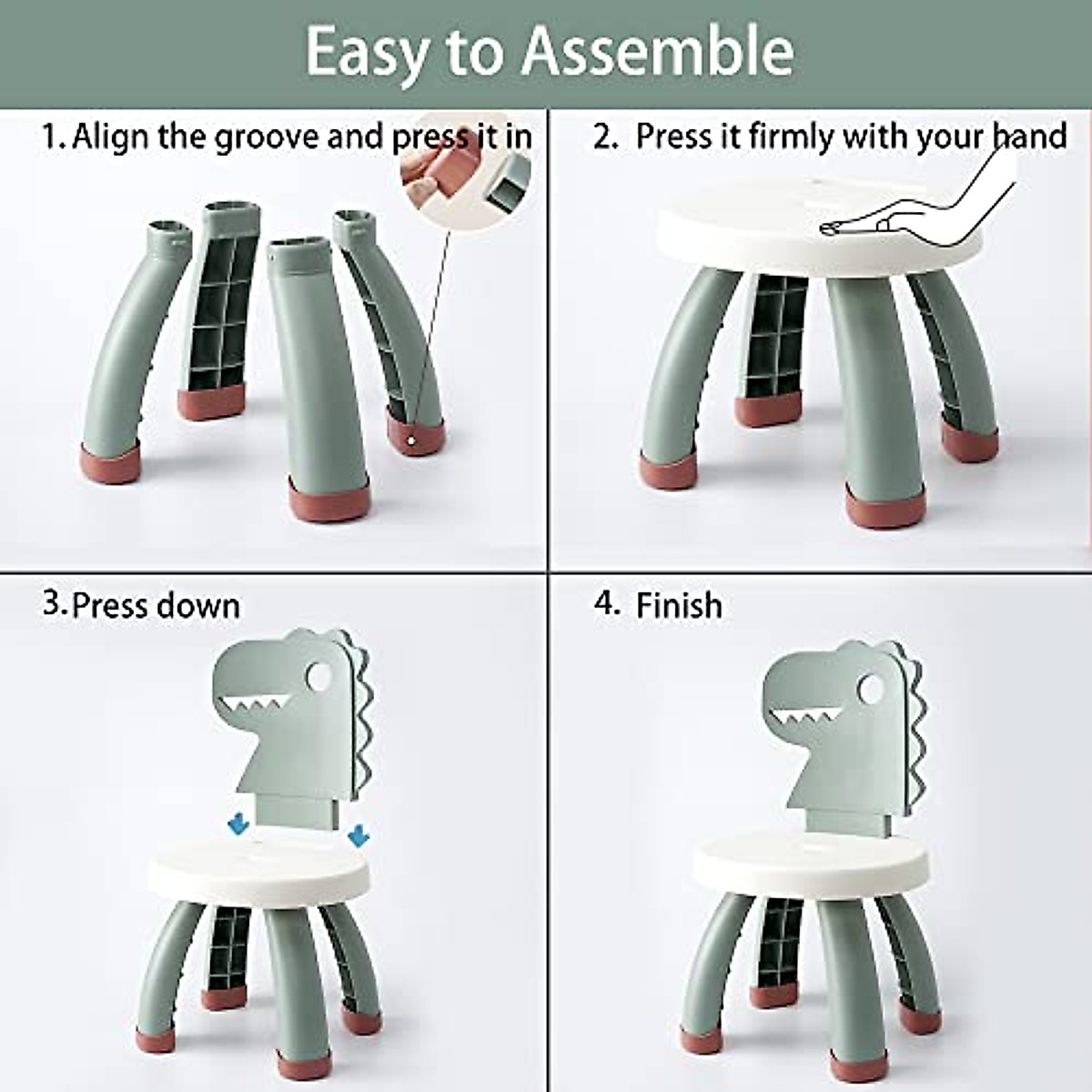 Toddler Chair,Plastic Kids Dino Chair,Sturdy Durable and Lightweight Toddler's Activity Chairs,Anti-Slip Ergonomic Design Kids Step Stool,Indoor or Outdoor Use for Boys Girls Aged 1+ (Green)