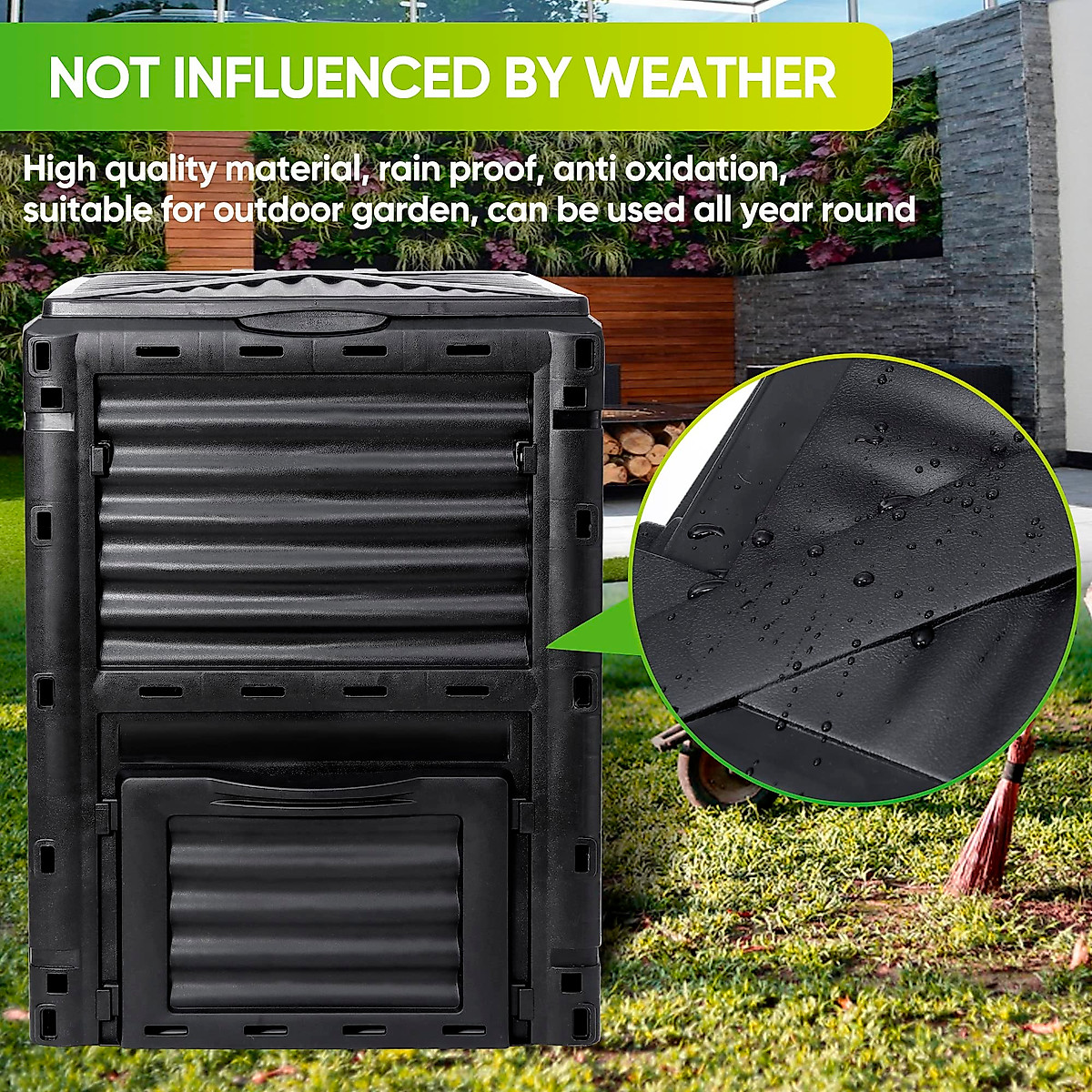 LEMY Garden Compost Bin, 80 Gallon Outdoor Compost Box for Fast Creation of Fertile Soil, Large Capacity, Black