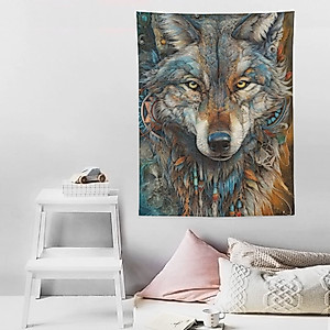 Joint Gou Cool Wolf Tapestry, Bohemian Style Tapestry Wall Hanging, Animal Aesthetic Tapestries Wall Art Home Decor for Bedroom Living Room 30"x40"