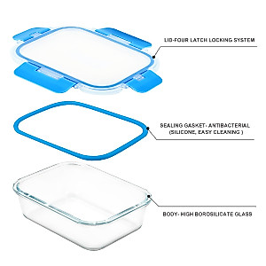 DASAAN 10 Piece Glass Food Storage Containers with 2 compartment and Airtight Lid, Glass Meal Prep Containers, Easy Stack Containers, Freezer to Oven, Microwave and Dishwasher safe