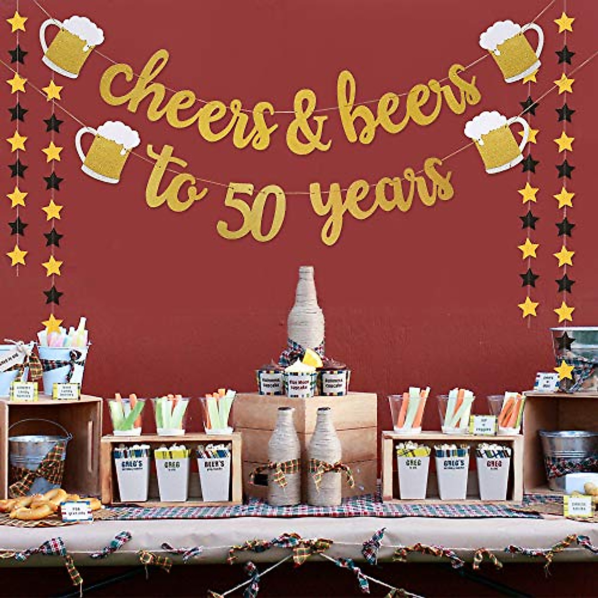 50th Birthday Decorations for Men/Women - 50th Birthday Gifts - Cheers & Beers to 50 Years Gold Glitter Banner - 50th Anniversary Decorations for Party, 50th Wedding Party Supplies for Couple