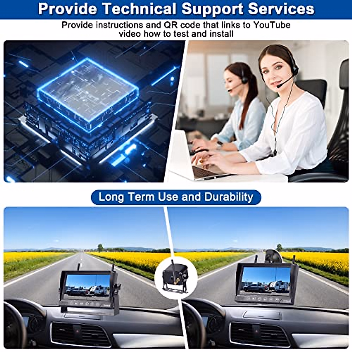 Rohent RV Backup Camera Wireless HD 1080P Waterproof Dual Antennas Digital Signals Rear View System for Trailers Trucks Motorhomes 4 Channels 7'' Touch Key DVR Monitoring Night Vision R12