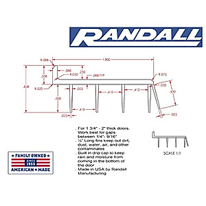 Randall Manufacturing Co., Inc | Vinyl Door Bottom | Vinyl Weatherstrip | 4 Feet Long | Brown | for 1 3/4” to 2” Thick Doors | Fits Gaps from 1/4” to 9/16” | Made in The USA