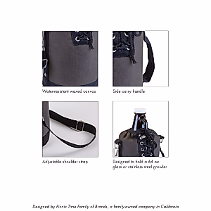 LEGACY - a Picnic Time brand Canvas Lace-up Insulated Growler Tote, Black with Brown Accents