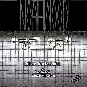 NOAHWOOD Wooden Fingerboard Complete Set (Noah Team 9S Short Nose Short Tail Deck) Hand Mould Made(+34mm Prince Silvery Trucks)(+NW Handmade PRO Wheels ii)(Brown)