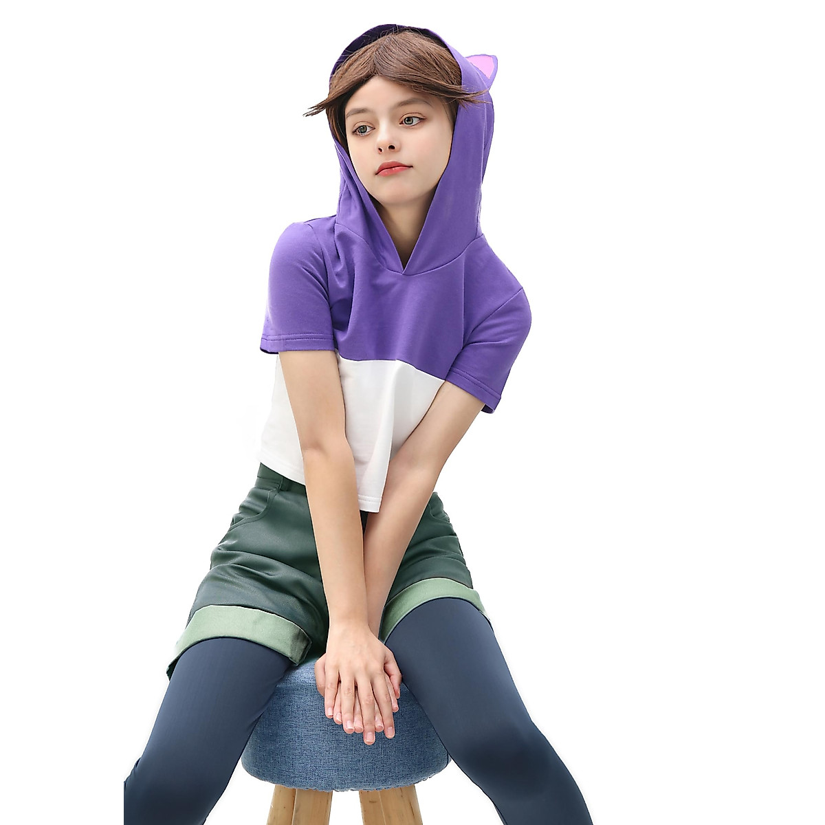 DAZCOS Women's US Size Purple White Hoodie Cosplay Costume Outfit with Tights (Medium)