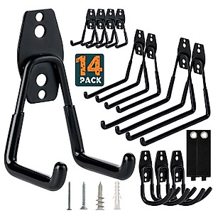 gamtrik 14-Pack Utility Garage Hooks for Hanging- Heavy Duty Garage Wall Hooks, Wall Mount Hooks, Garage Storage Hooks Organization Tool for Garden, Ladders, Bikes Garage Organizers Storage