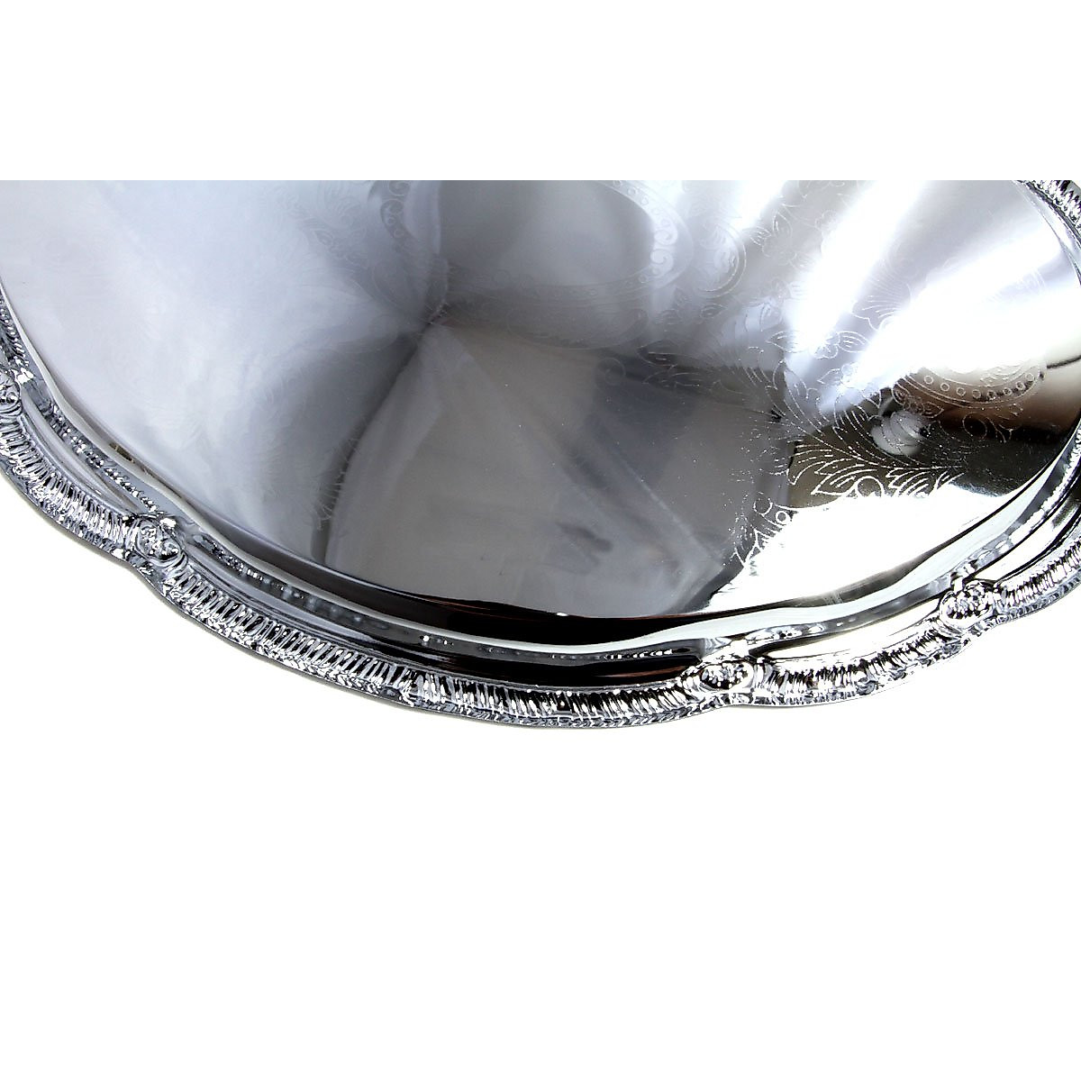 Maro Megastore (Pack of 4) 14.7" x 10.6" Oval Shape Chrome Plated Serving Tray Plate Food Art Deco Floral Pattern Engraved Multi-Purpose Holiday Party Buffet Wedding Birthday (Large) T125L-4PK