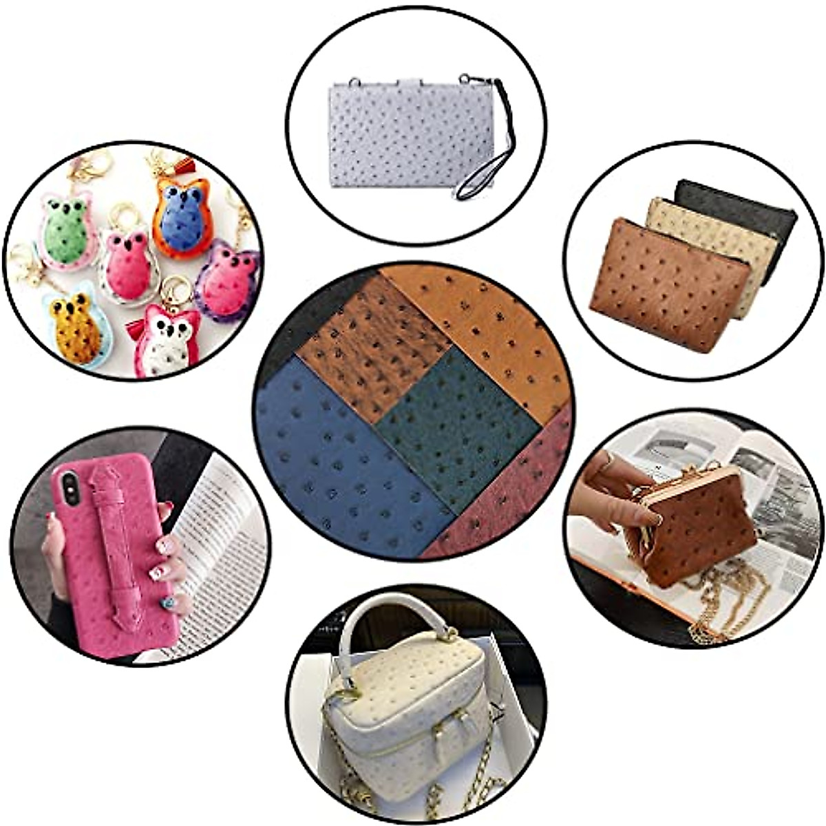 Ostrich Faux Leather Vinyl Roll 12 x 53 inches Solid Textured Synthetic Crafts Fabric for Leather Keychains Purse Wallets Making Upholstery Decoration, Gray