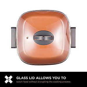 Crux Extra Deep Nonstick Scratch Resistant Electric Skillet with Removeable Temperature Probe, 12" x 12", silver (14620)