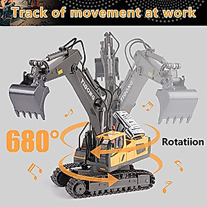 PREPOP Remote Control Excavator Toy for 6-12 yr Boys, Best Birthday Gifts for Kids 4-7 8 9 10 11 Year Old, RC Construction Toys with Metal Shovel, Lights, Sounds 2.4Ghz