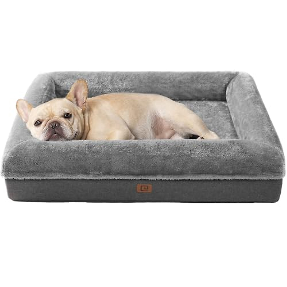 EHEYCIGA Memory Foam Orthopedic Dog Beds for Medium Dogs with 100% Foam Bolsters, Dark Grey, 30x24
