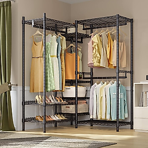VIPEK L8i Basic Heavy Duty Garment Rack L-Shaped Wardrobe Space-Saving Corner Closet with Hanging Rod and Adjustable Shelves Freestanding Clothes Rack for Small Space, Black