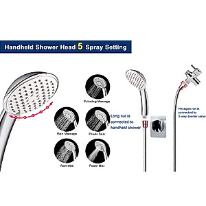 Shower Head Combo with 11'' Extension Arm，High Pressure Rain Shower Head with Handheld Shower Spray and Holder/ 1.5M Hose，Dual Rainfall Showerhead Set，Chrome (10 Inch)