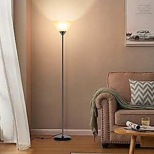 Eneru Floor Lamp Standing Lamps 74'' Tall Torchiere Floor Lamp with White Plastic Shade Black Modern Stand Lamps for Living Room Bedroom Classroom Dorm Office, E26 Bulb Included