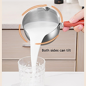 Butter Coffee Milk Warmer with Wooden Handle and Dual Pour Spout Mini Melting Pot Stainless Steel Small Sauce Pan 10oz/300ml Silver