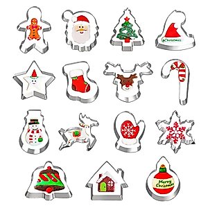 Hibery 15 Pcs Christmas Cookie Cutters, Holiday Cookie Cutters Including Snowman, Gingerbread, Christmas Tree, Snowflake Gingerbread Cookie Cutters Christmas Shapes and More