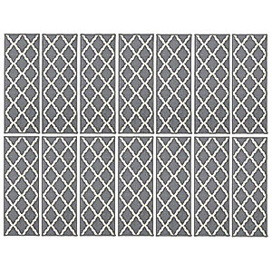 Machine Washable Moroccan Trellis Design Non-Slip Rubberback 8.5" x 26" Traditional Indoor Stair Treads for Wooden Stairs, 14 Pack, Gray