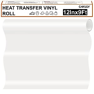 CAREGY Iron on Vinyl Heat Transfer Vinyl Roll HTV (12''x9',White)