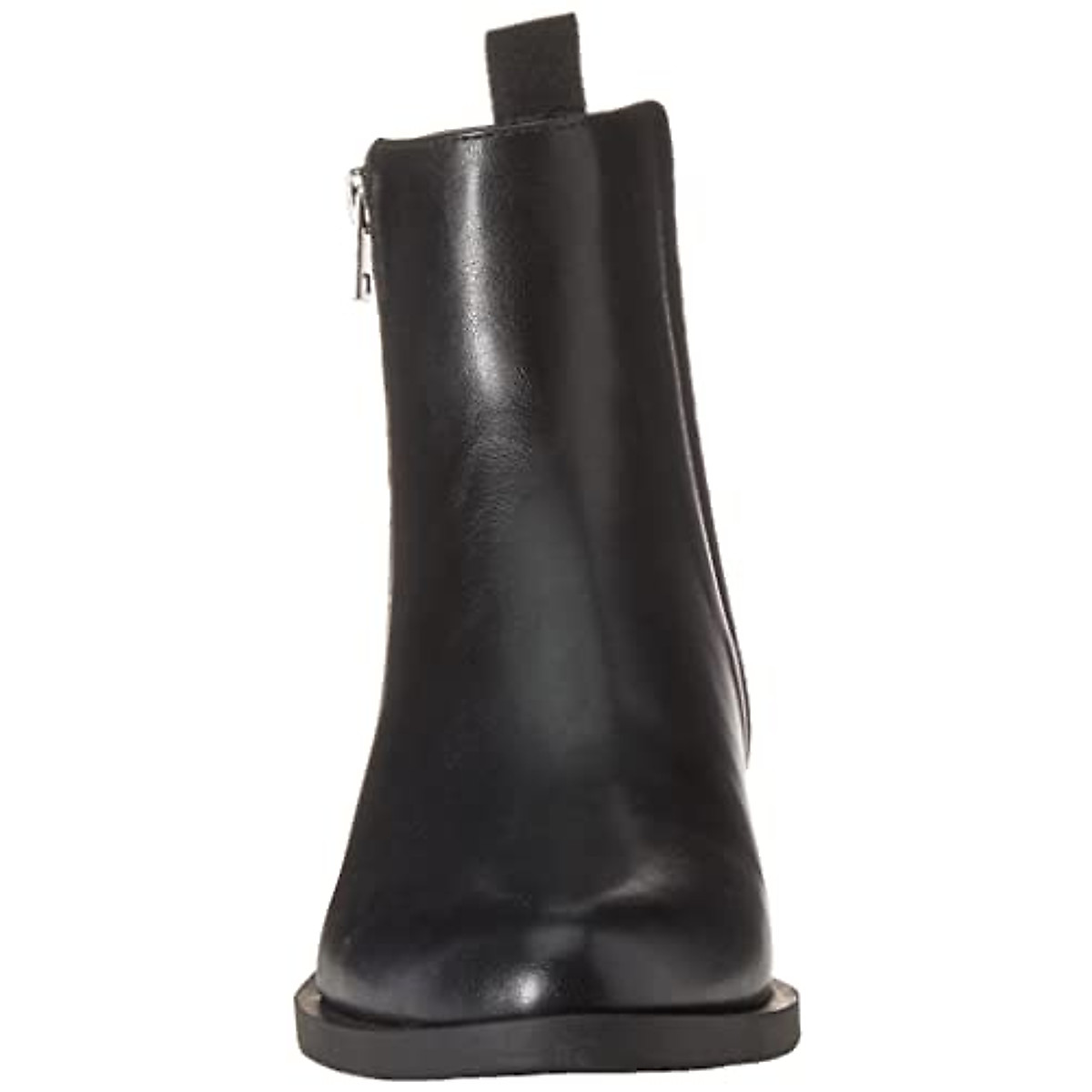 Amazon Essentials Women's Exterior Zip Flat Ankle Boot, Black Faux Leather, 5.5