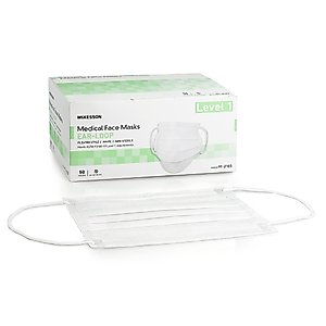 McKesson Medical Face Masks, Level 1 - Pleated with Ear Loops, Non-Sterile, White - One Size Fits Most Adults, 7 in x 3.75 in, 50 Count, 1 Pack