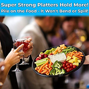 Heavy Duty, Recyclable 16 in. Serving Tray and Lid 3pk. Large, Black Plastic Party Platters with Clear Lids. Elegant Round Banquet or Catering Trays for Serving Appetizers, Sandwich and Veggie Plates