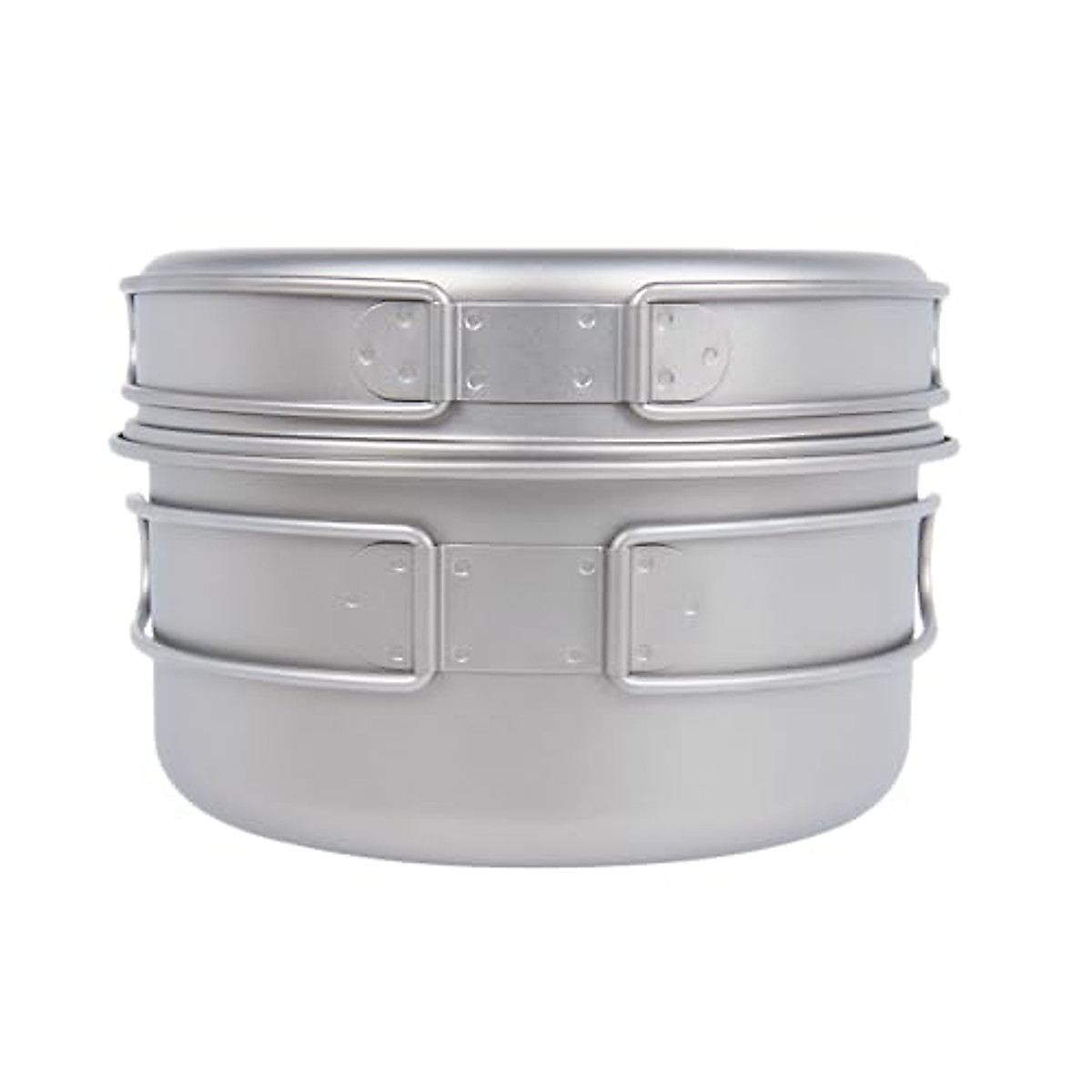 iBasingo Titanium Cookware Camping 1000ml Pot 500ml Pan Set with Folding Handle Outdoor Cooking Bowls Ultralight Picnic Hiking Backpacking Tableware for 1 Person Ti2042C