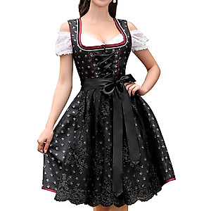 Clearlove Women's German Dirndl Dress 3-Pieces Dress Blouse Apron Bavarian Black Milkmaid Costumes for Oktoberfest 3X-Large