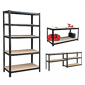 Metal Storage Shelves with Bolt-Less Design Freestanding Storage Shelves Height and Layout Adjustable for Workshop Bookshelf Shed Office Heavy Duty Racking Shelves(180CM)