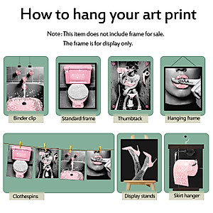 Luodroduo Fashion Wall Art Bathroom Decor Prints Set of 6 Pink Glam Glitter Tissue Canvas Posters Pictures Photos Bathroom Artwork Wall Black and White Modern Women Funny Bathroom (8"x10" UNFRAMED)