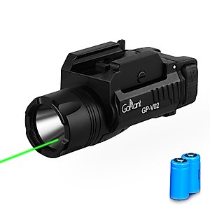 GOPLANT 1300 Lumens Weapon Laser Light, Battery Powered Adjustable Rail-Mounted LED Light and Green Laser Combo, Rifle LED Tactical Flashlight (Using Batteries)
