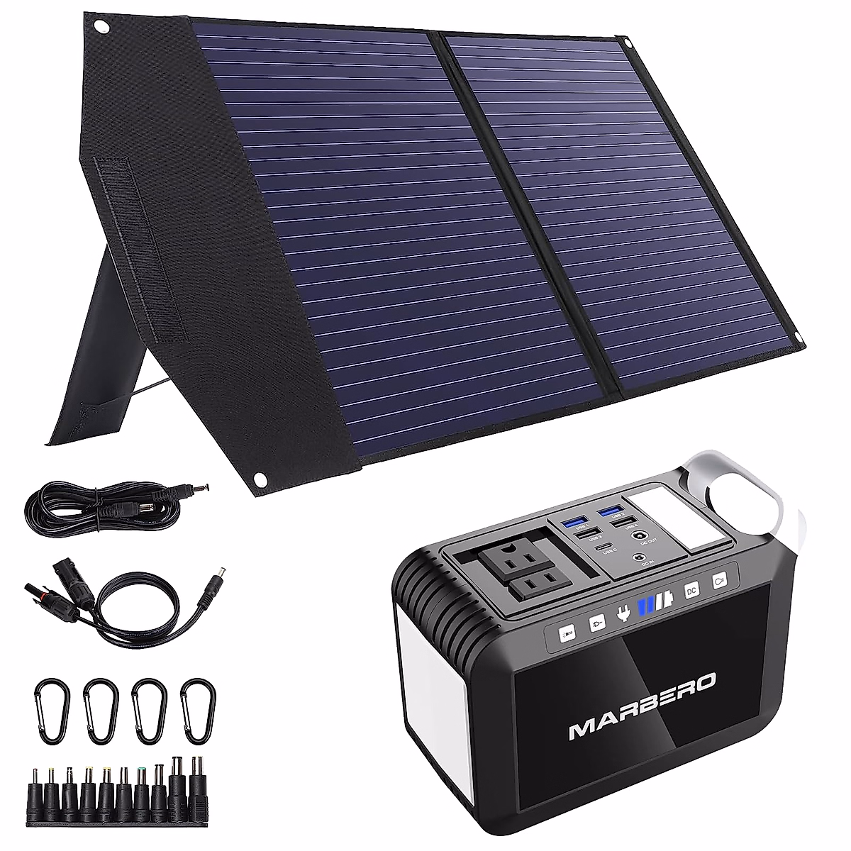 MARBERO 40000mAh Portable Power Bank with AC Outlet and 100W Portable Solar Panel for iPhone, Galaxy, Tablets Outdoor Camping Home Office Emergency,iPhone, Galaxy, Tablets