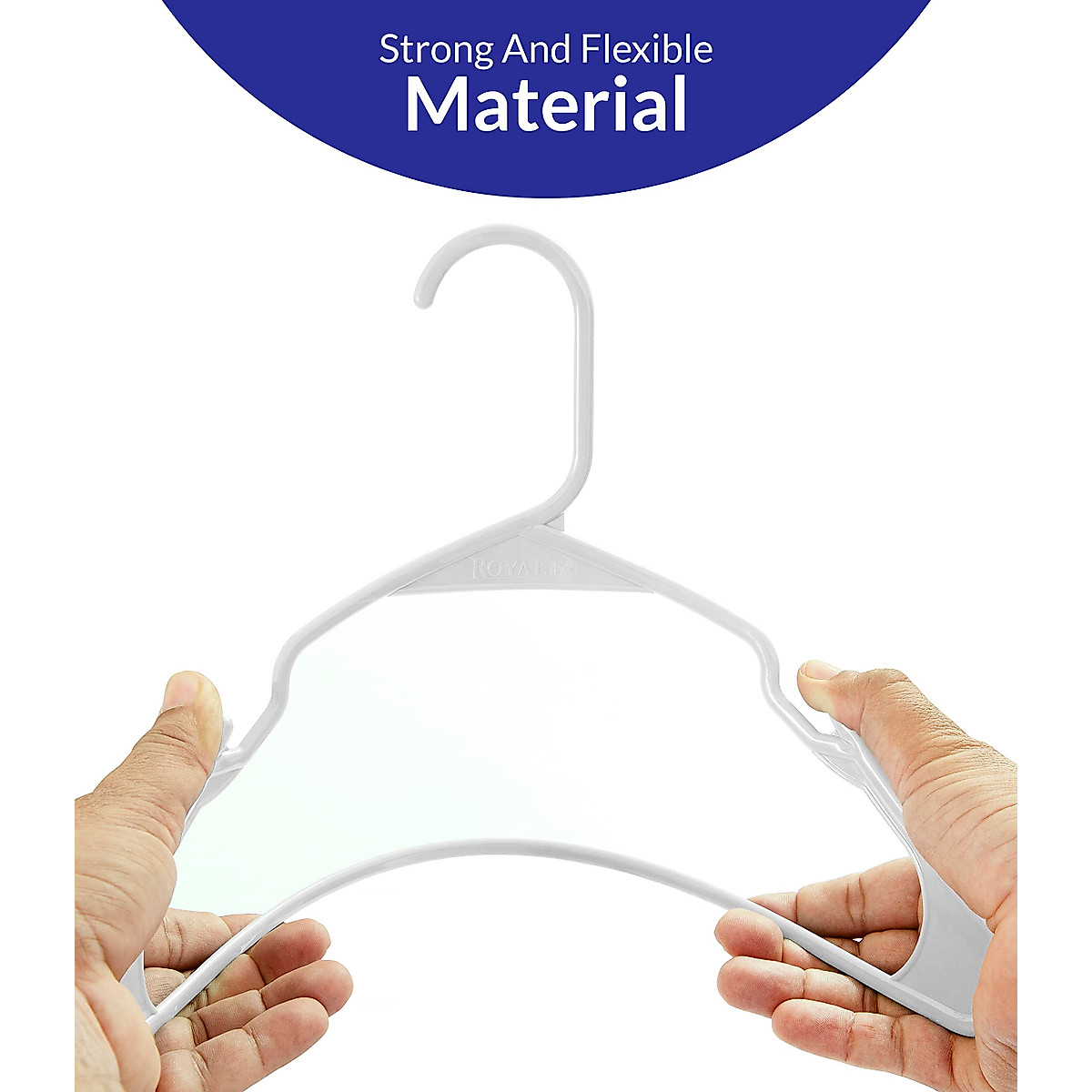 ROYALE 20 Pack White Plastic Hangers For Clothes - Heavy Duty Plastic Clothes Hanger Ideal For Everyday Standard Use - Lightweight & Space Saving Notched Plastic Hangers - Slim & Sleek Shoulder Groove