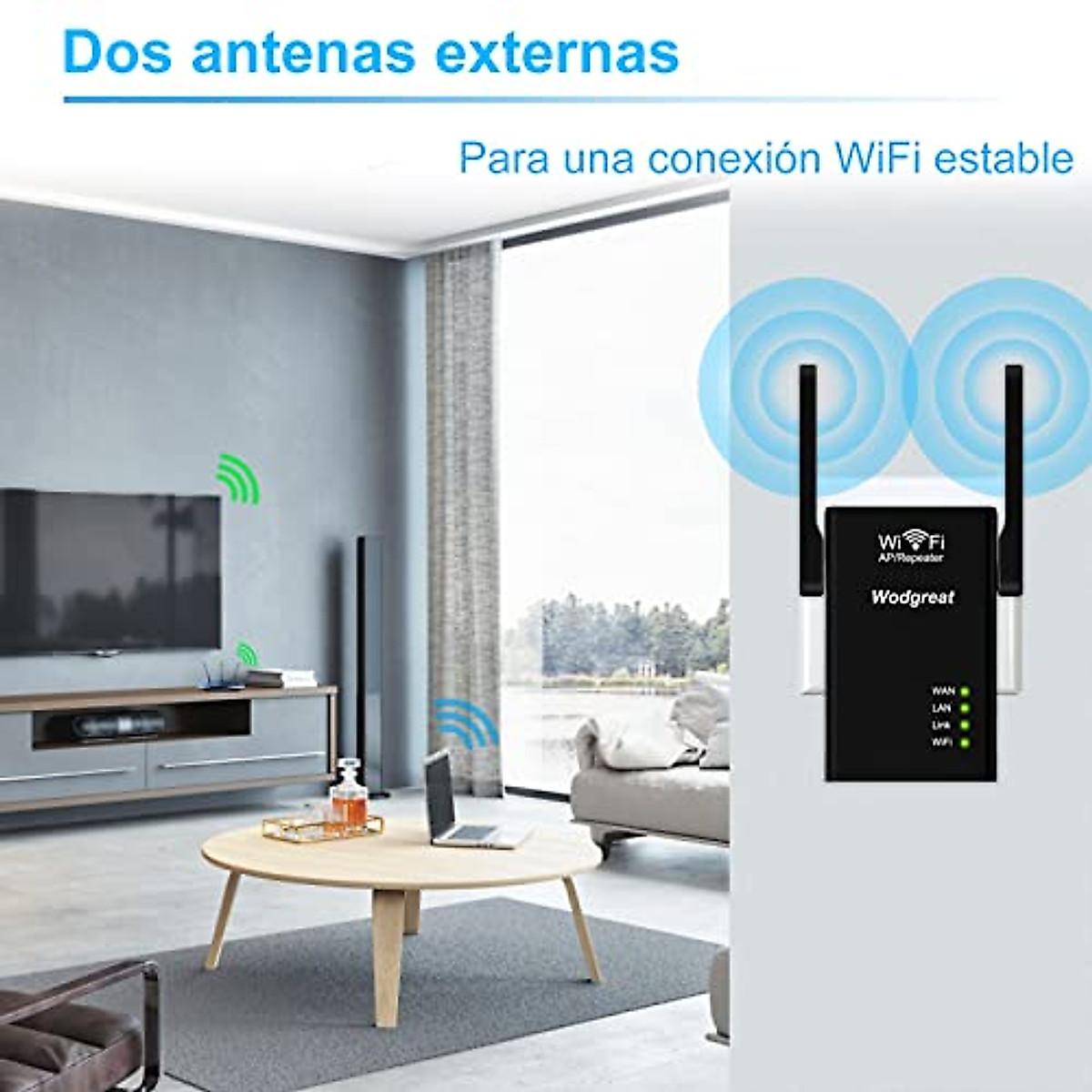 WiFi Extender, Wodgreat 300Mbps WiFi Repeater Wireless Internet Booster with Ethernet Port, 2.4GHz Wireless Signal Amplifier for Home, Repeater/AP/Router Modes Supported, Wide Compatibility Easy Setup