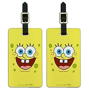 Spongebob Goofy Smile Face Luggage ID Tags Suitcase Carry-On Cards - Set of 2