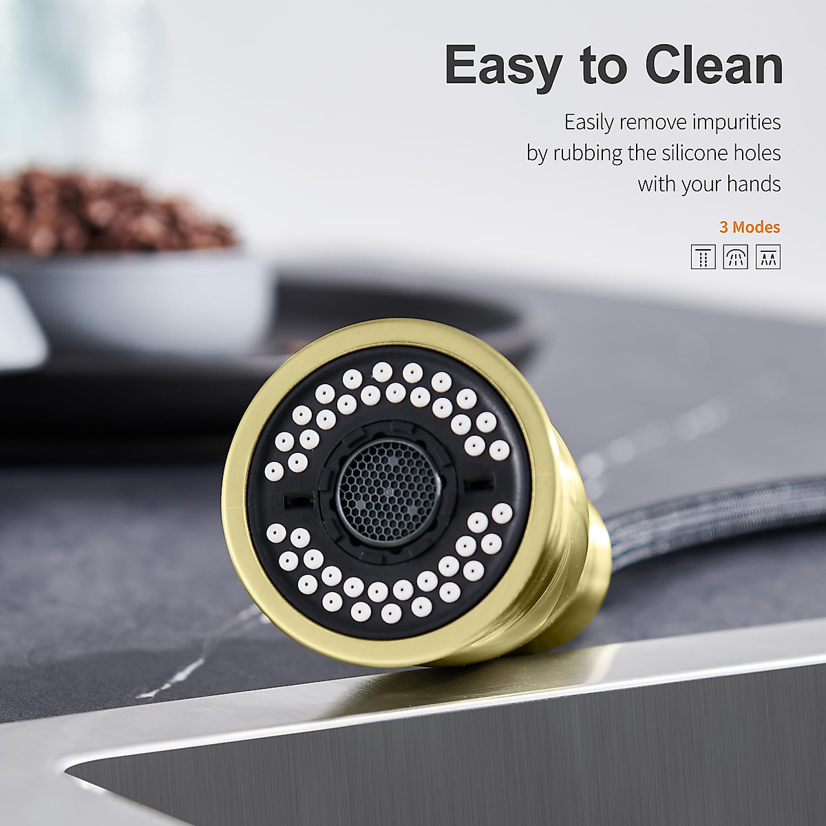 Kitchen Sink Faucet Head Replacement Part - 3 Modes for Kitchen Sink Sprayer Faucet Head, 13/16" Kitchen Pull Down Spray Head Nozzle, Brushed Nickel for G1/2 Connector, Male