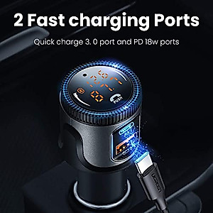 Bluetooth 5.1 FM Transmitter for Car, Wireless Bluetooth Car Adapter with 36W QC 3.0 + PD 3.0 USB C Fast Charger, Car Radio Transmitter, Support Hands-Free Phone Call Siri Voice Assistant