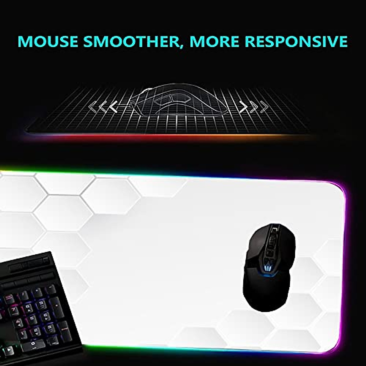 Gaming Mouse Pads Hexagon Shaped White Large RGB Mousepad XL Desk Computer Pad Gaming Accessories Extended Led Mouse Pad XXL Big Keyboard Desk Mat with Lock Edge 50X100Cm
