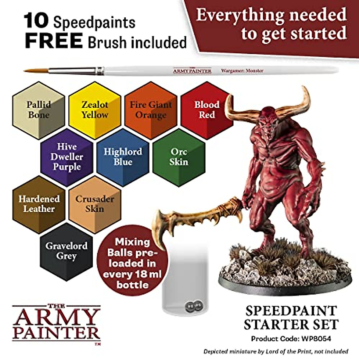 The Army Painter Speedpaint Starter Set - 10x18ml Speed Model Paint Kit Pre Loaded with Mixing Balls and 1 Brush- Base, Shadow and Highlight in One Miniature and Model Paint Set for Plastic Models