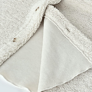 Janepam Women Polar Fleece Coat Sherpa Jacket Button-Down Flap Pocket Solid Color Warm Plain Shaggy Faux Lambswool Outerwear(A Off White,M)