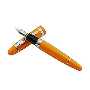 Lanxivi Jinhao 159 Fountain Pen Orange Color Silver Trim Big Heavy with Pen Pouch