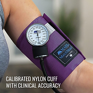 MABIS MatchMates Aneroid Sphygmomanometer and 31" Sprague Rappaport Stethoscope Combination Manual Blood Pressure Kit with Calibrated Nylon Cuff and Oversized Carrying Case, Adult Purple