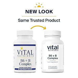 Vital Nutrients Vitamin B6 + B Complex | Vegan Methylated B Vitamins for Energy, Metabolism, Heart Health* | High-Potency Vitamin B6 for Menstrual Discomfort * | Gluten, Dairy, Soy Free | 60 Capsules