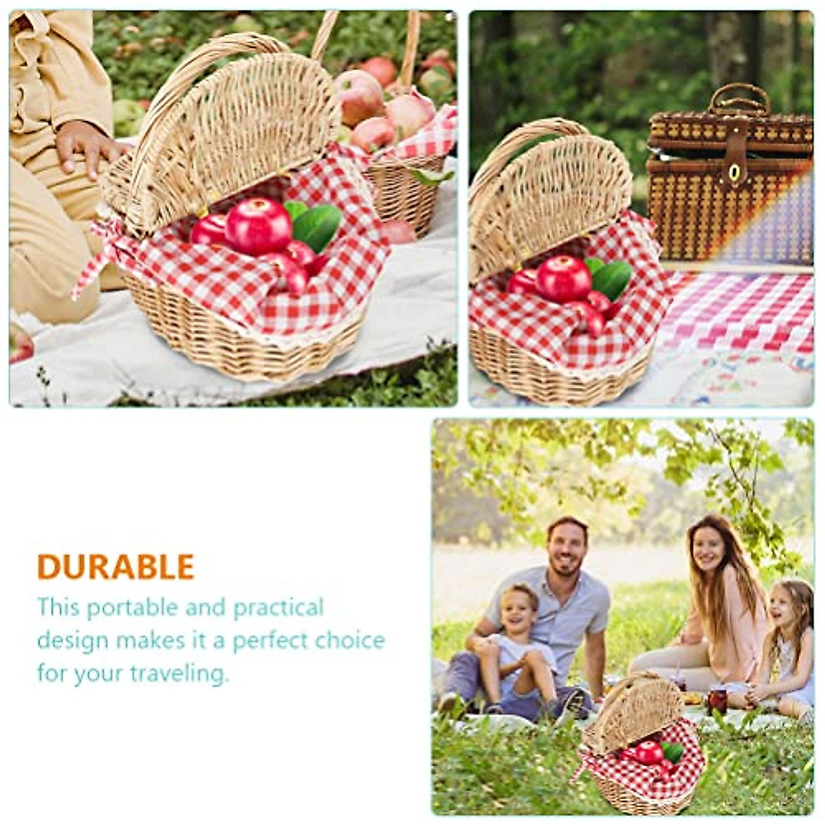 BESPORTBLE Bread Storage Basket Handheld Basket Outdoor Picnic Basket with Double Lids