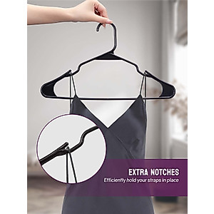 Pretigo 50 Pack Black Plastic Hangers Bulk | 50 100 Pack Available | Clothes Hangers Plastic, Black Hangers Plastic, Lightweight Plastic Hanger as Closet Hangers, Clothing Hangers - Hangers 50 Pack
