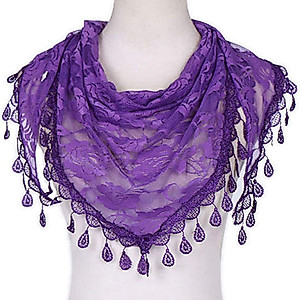 LMVERNA Triangle Scarf with Fringe Fashion Mantilla Veils Catholic for Women (Purple)
